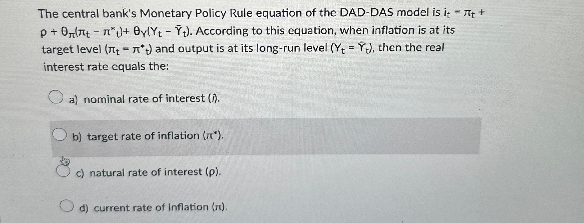 Solved The central bank's Monetary Policy Rule equation of | Chegg.com