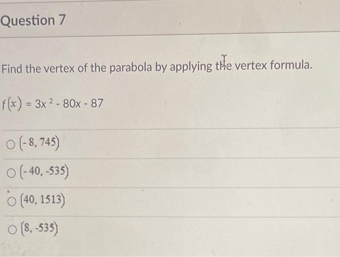 Solved Find the vertex of the parabola by applying thite | Chegg.com