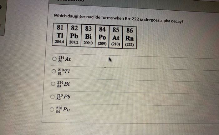 Solved Which daughter nuclide forms when Rn-222 undergoes | Chegg.com