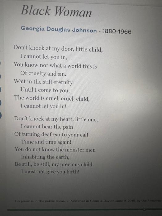 Black Woman Georgia Douglas Johnson - 1880-1966 Don't | Chegg.com