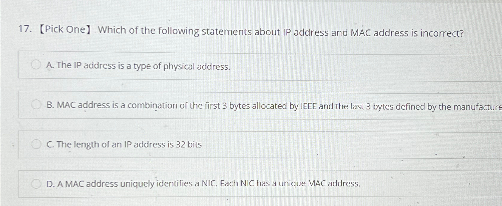 Solved Which of the following statements about IP address | Chegg.com