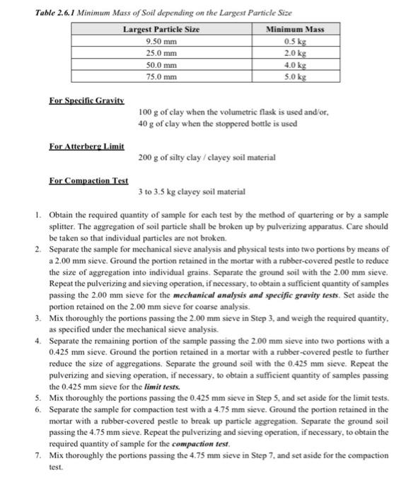 EXPERIMENT 2: PREPARATION OF DISTURBED SOIL SAMPLE | Chegg.com