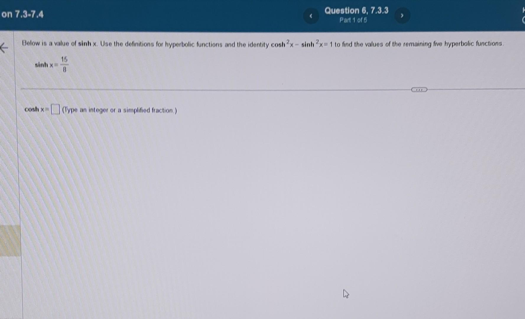 Solved Below is a value of sinh x. Use the definitions for | Chegg.com