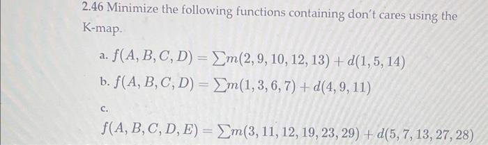 Solved 2.46 Minimize the following functions containing | Chegg.com