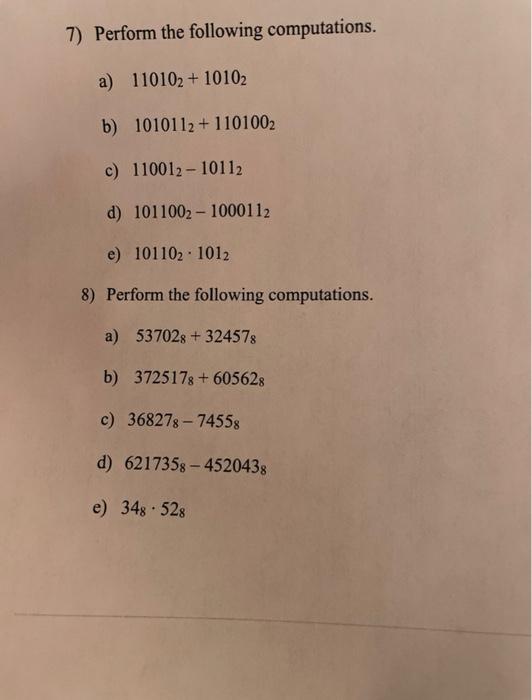 Solved 7) Perform the following computations. a) | Chegg.com