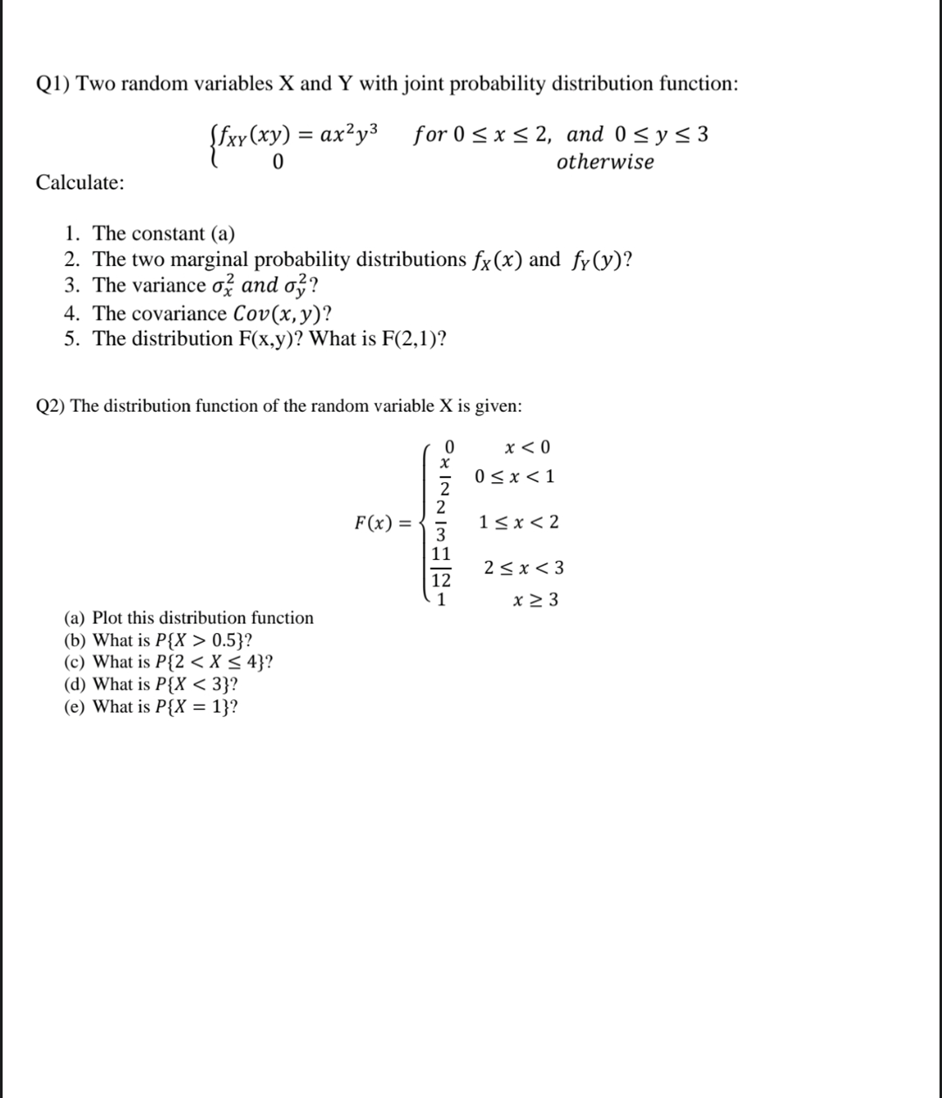 Solved Q1) ﻿Two random variables x ﻿and Y ﻿with joint | Chegg.com