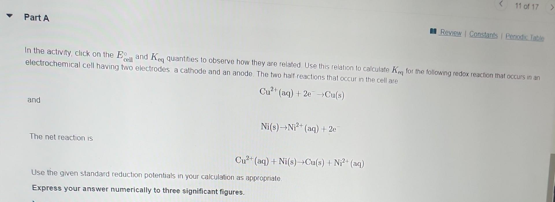 Solved In the activity, click on the Ecell ∘ and Keq | Chegg.com