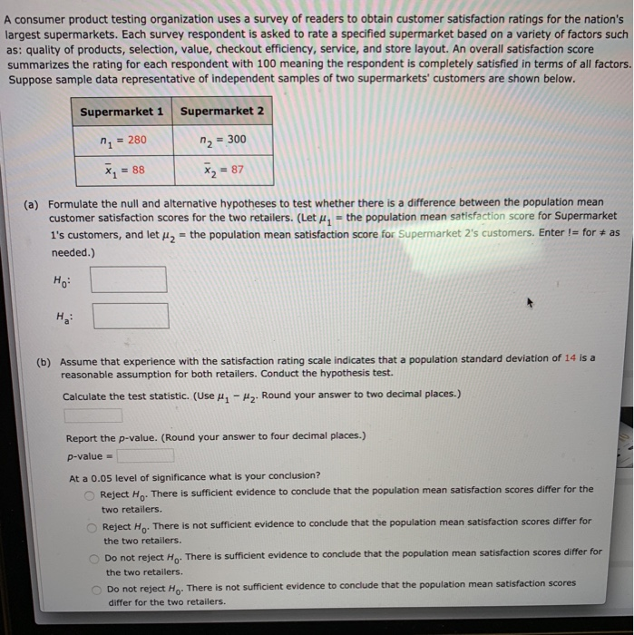 Solved A Consumer Product Testing Organization Uses A Survey