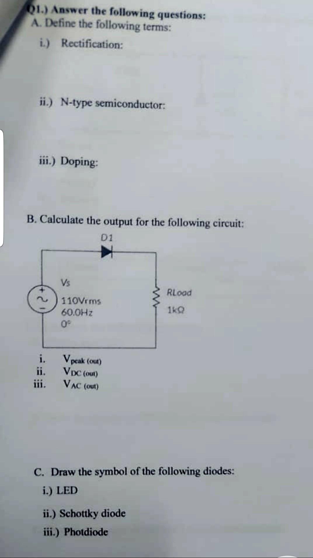 Solved Q1. Answer the following questions: A)Define the | Chegg.com