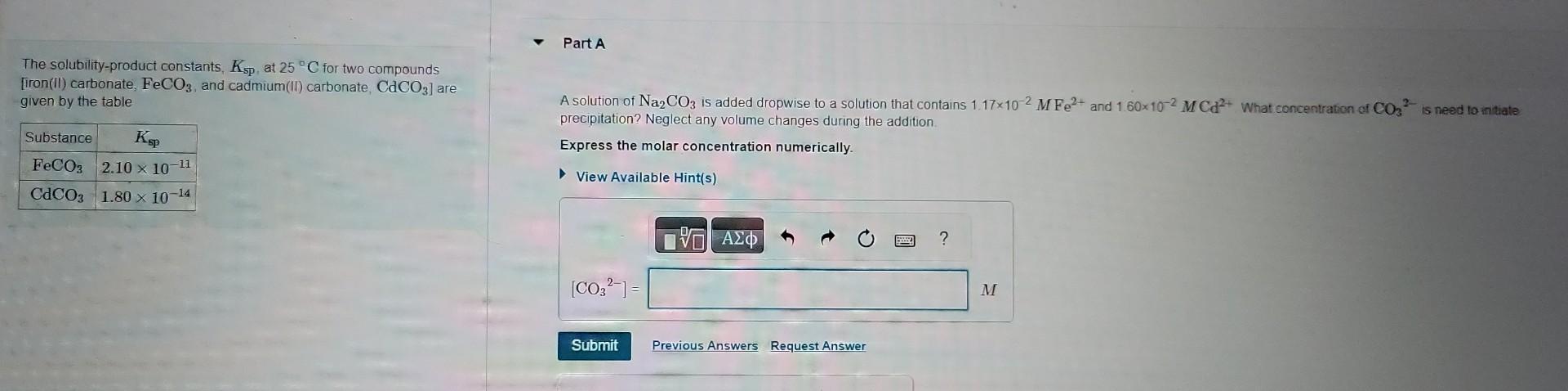 Solved The solubility-product constants, Ksp , at 25∘C for | Chegg.com