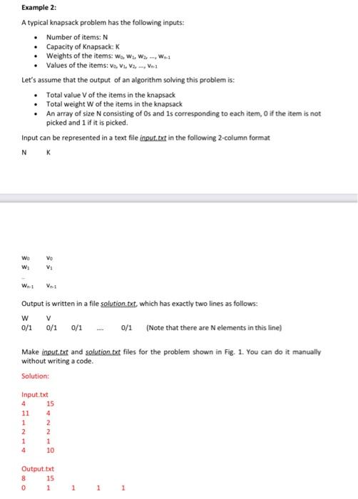 Solved Example 2: A typical knapsack problem has the | Chegg.com