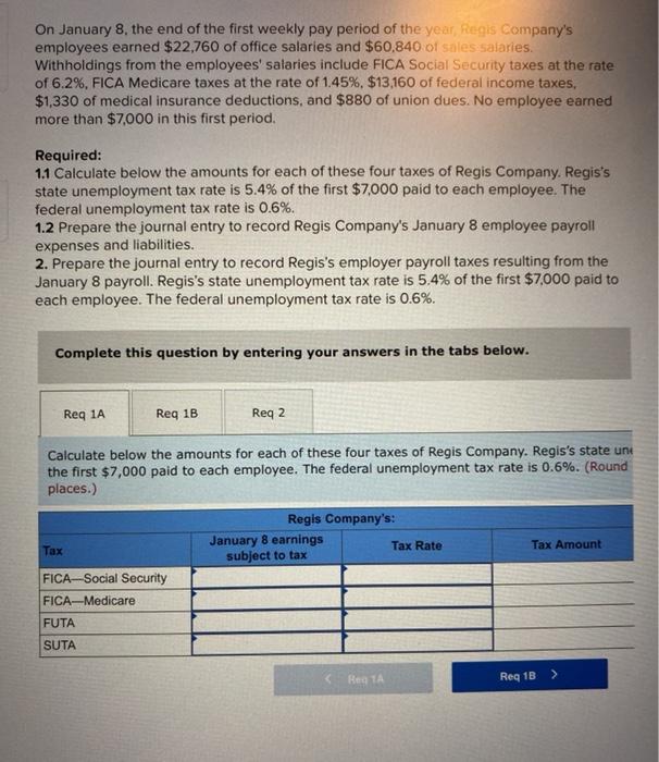 Solved On January 8, the end of the first weekly pay period | Chegg.com