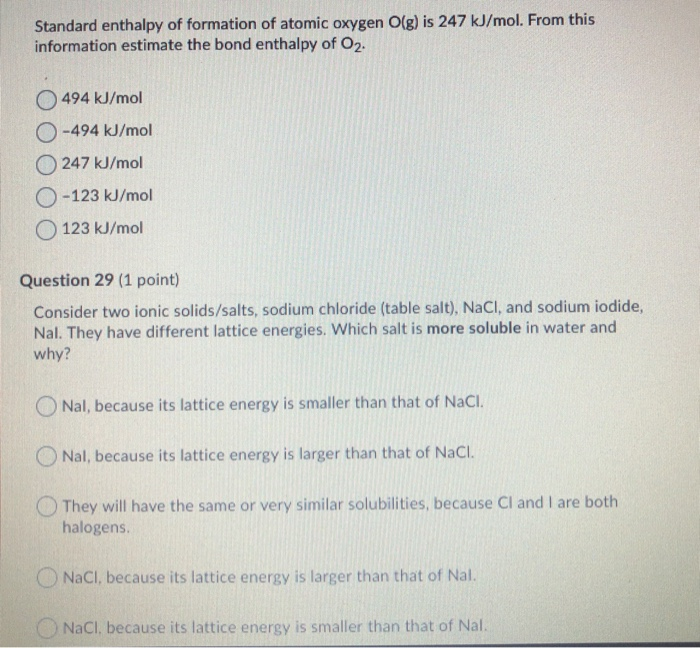 Solved Standard enthalpy of formation of atomic oxygen O(g) | Chegg.com