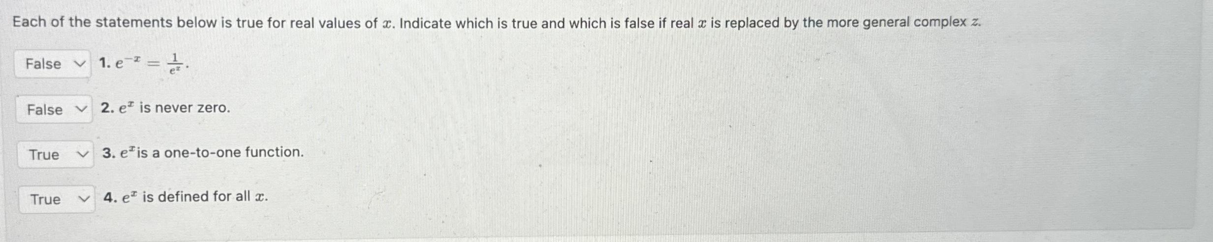 Solved Each of the statements below is true for real values | Chegg.com