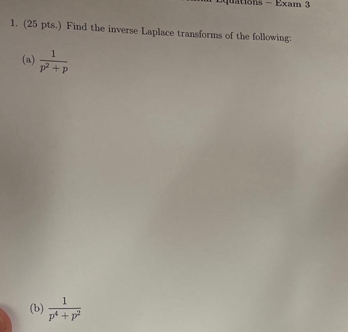 Solved 1. (25 pts.) Find the inverse Laplace transforms of | Chegg.com