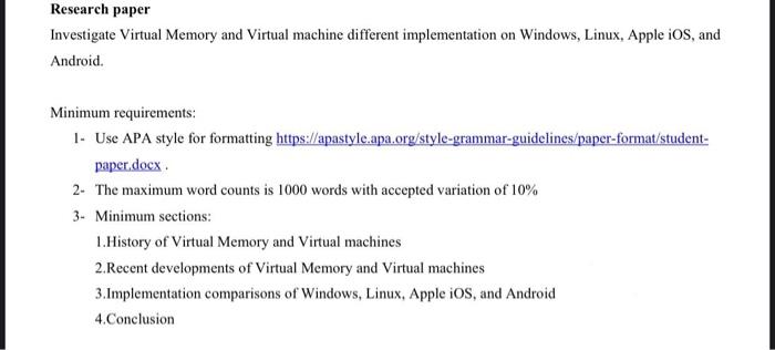 Solved Research paper Investigate Virtual Memory and Virtual | Chegg.com