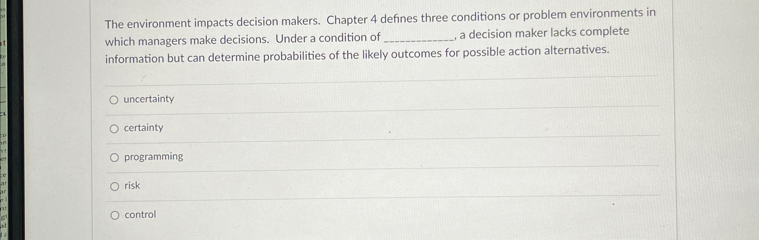 Solved The environment impacts decision makers. Chapter 4 | Chegg.com