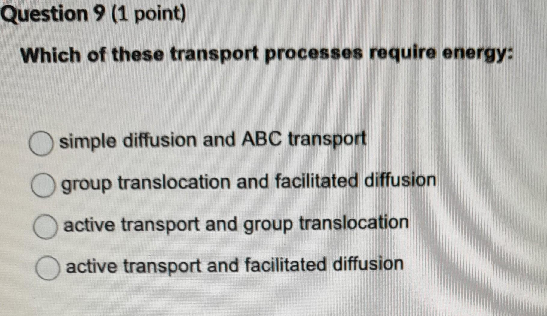 Solved Which of these transport processes require energy: | Chegg.com