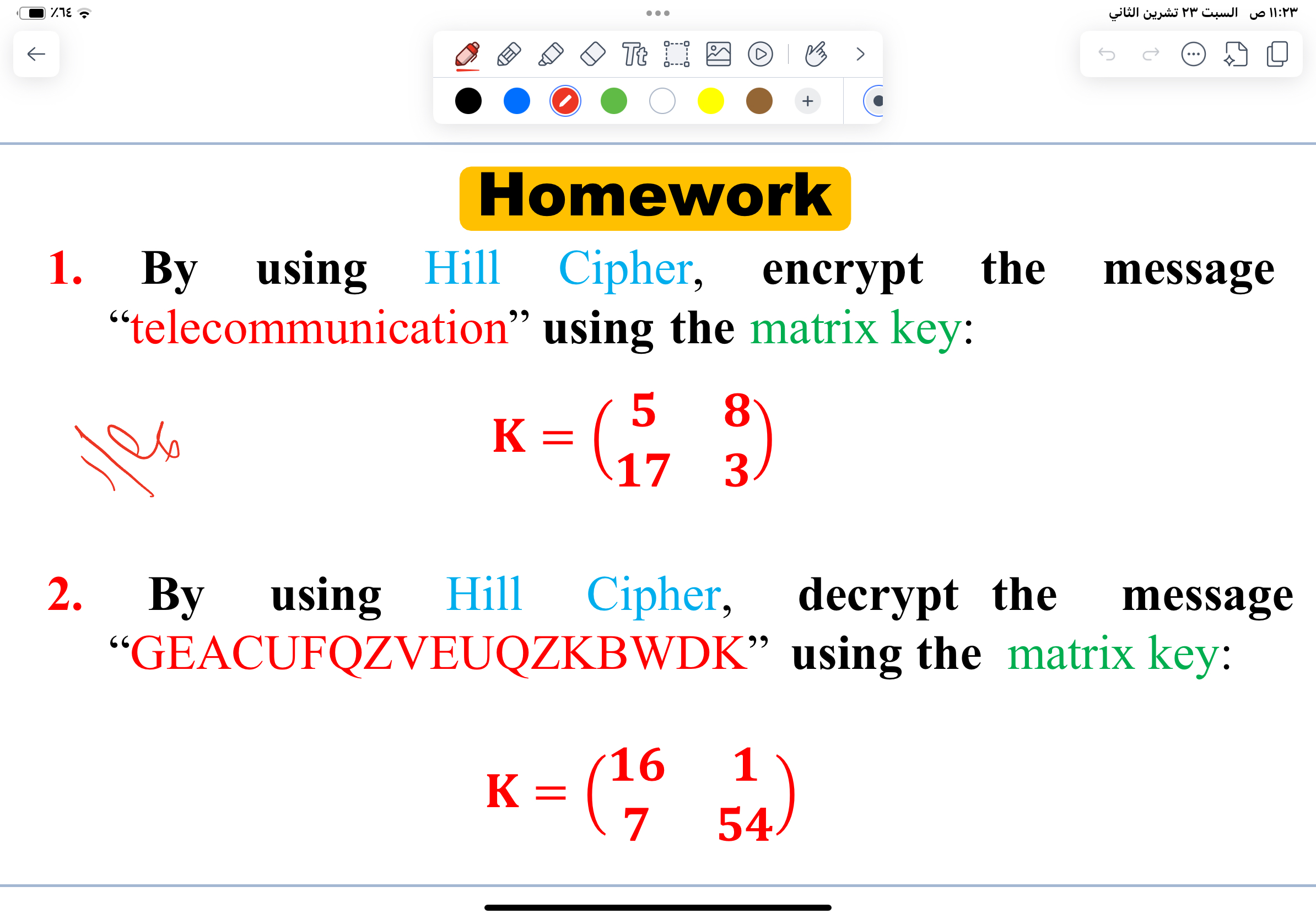 Solved By using Hill Cipher, encrypt the message | Chegg.com