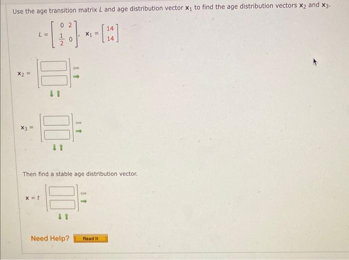 Solved Use the age transition matrix L and age distribution | Chegg.com