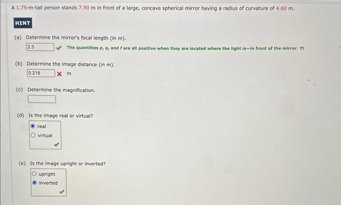 Solved A 1.75−m-tall person stands 7.90 m in front of a | Chegg.com