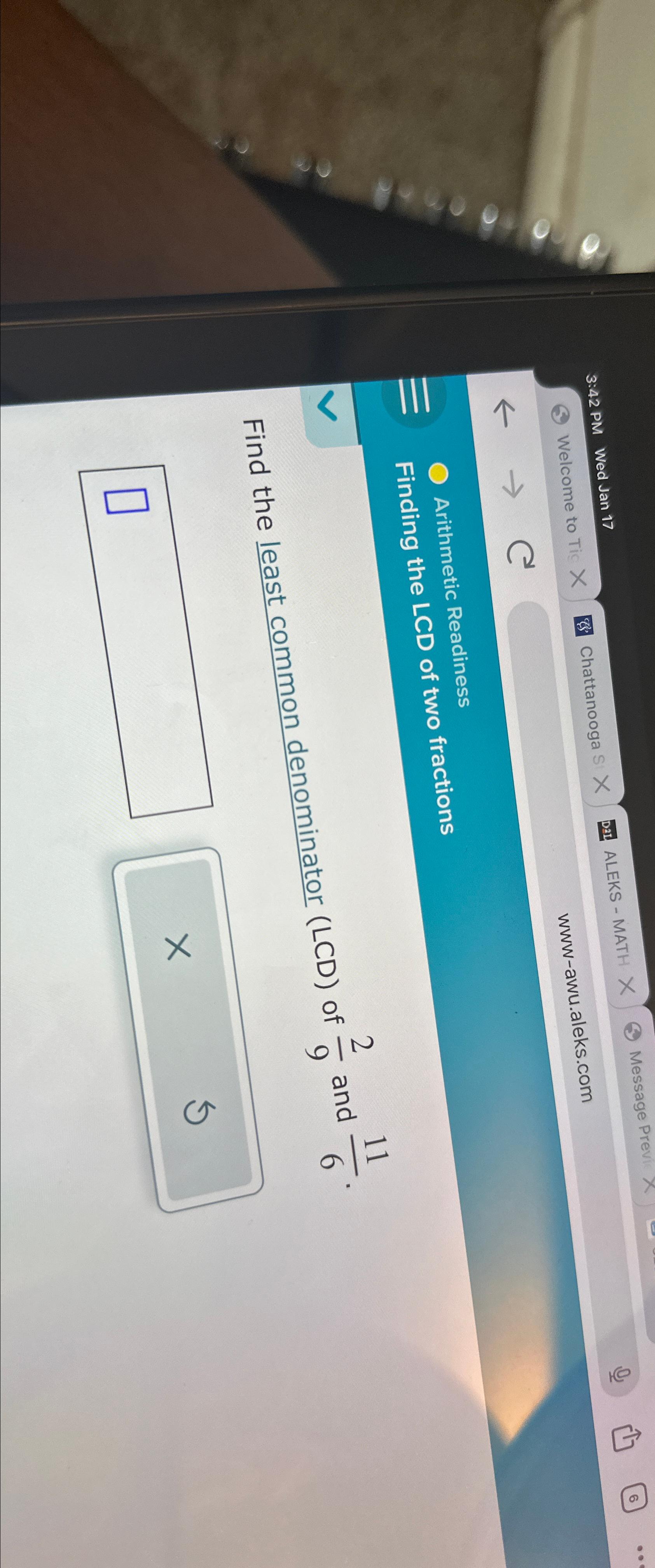 Solved Arithmetic ReadinessFinding the LCD of two | Chegg.com