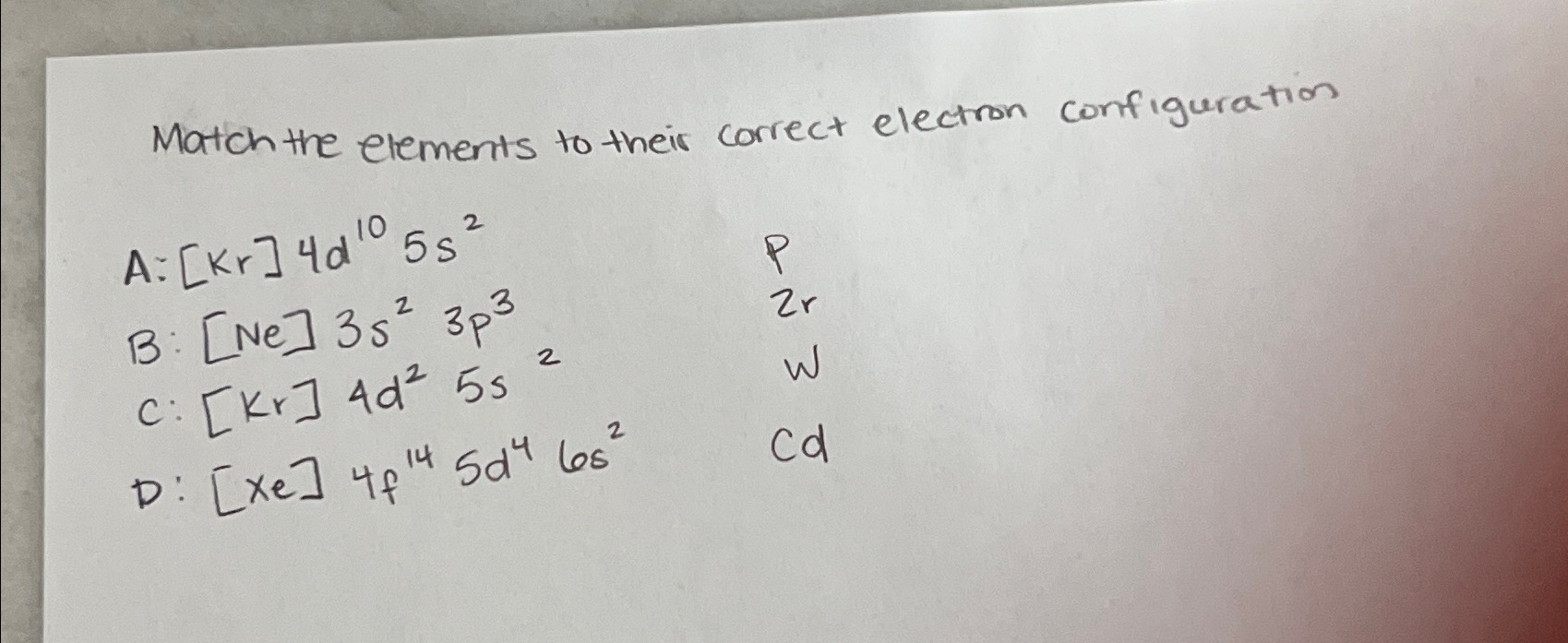 Solved Match the elements to their correct electron | Chegg.com