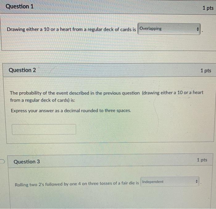 Solved Question 1 1 pts Drawing either a 10 or a heart from | Chegg.com