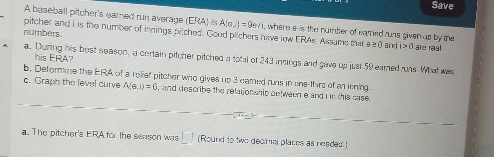 Solved SaveA baseball pitcher's earned run average (ERA) ﻿is | Chegg.com