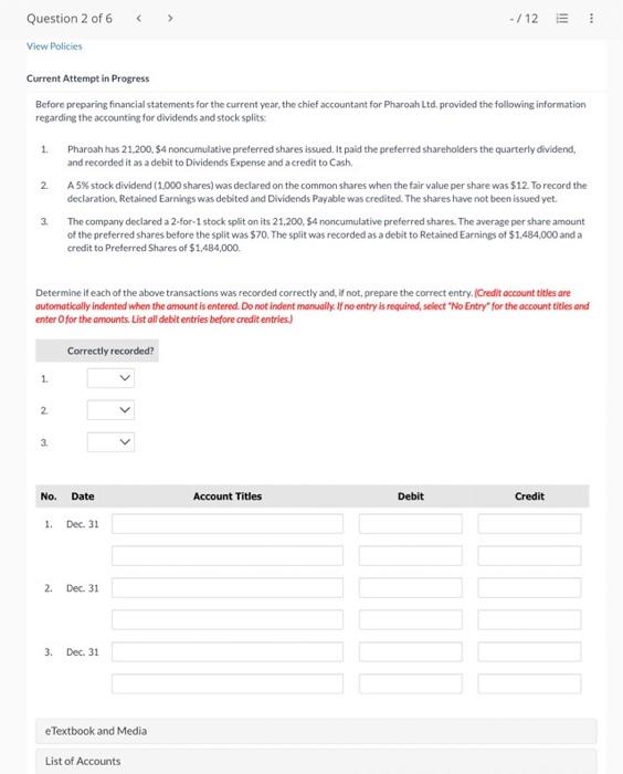 Solved Question 2 of 6 View Policies Current Attempt in | Chegg.com