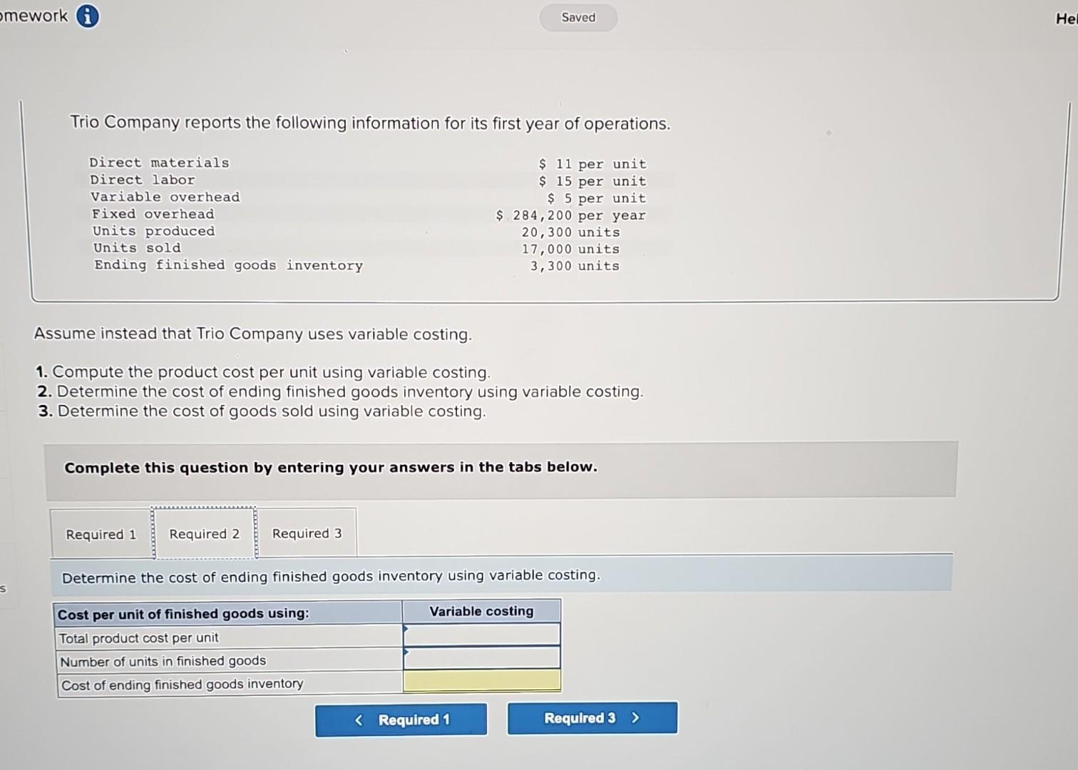 Solved Trio Company reports the following information for | Chegg.com
