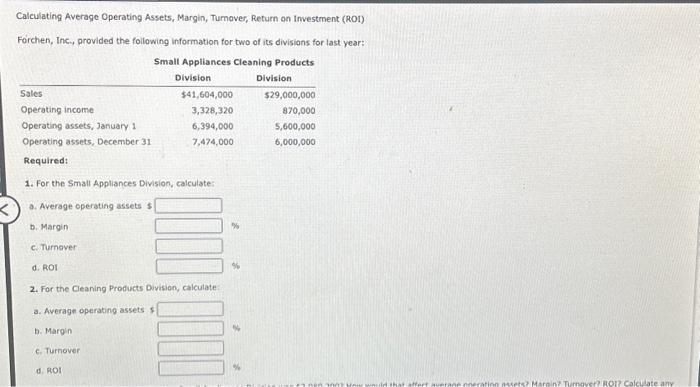 Solved Calculating Average Operating Assets, Margin, | Chegg.com