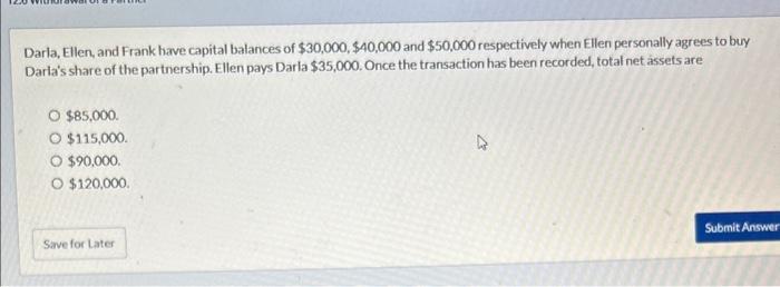 Solved Darla, Ellen, and Frank have capital balances of | Chegg.com