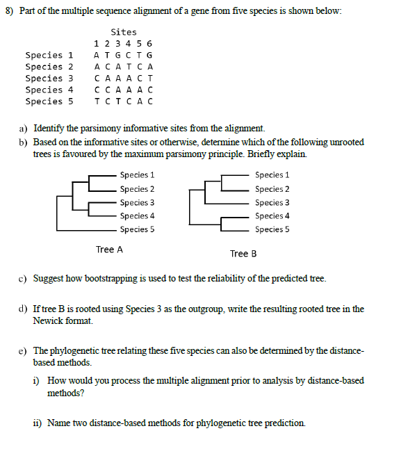 Solved Part of the multiple sequence alignment of a gene | Chegg.com