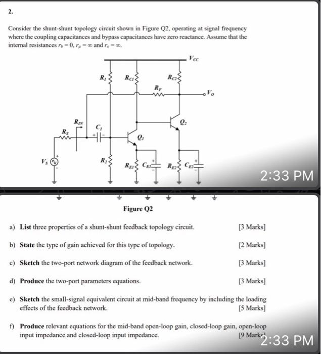 Solved 2. Consider the shunt-shunt topology circuit shown in | Chegg.com