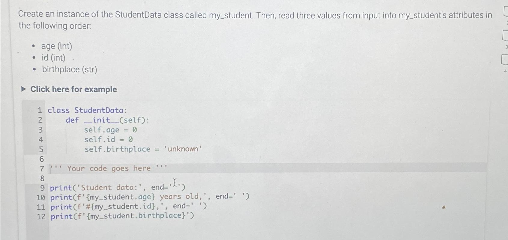 Solved Create an instance of the StudentData class called | Chegg.com