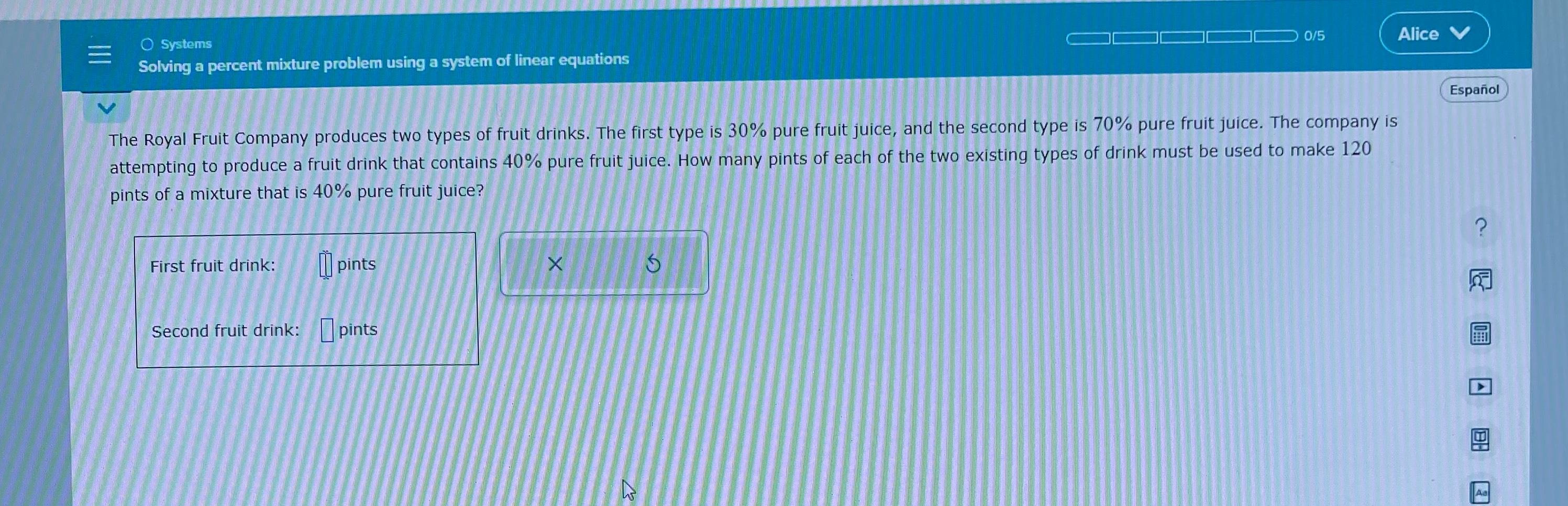 Solved SystemsSolving a percent mixture problem using a | Chegg.com