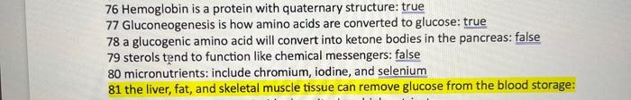 Solved 76 Hemoglobin is a protein with quaternary structure: | Chegg.com