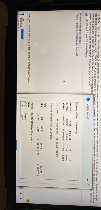 Solved The Minitab output shown below was obtained by using | Chegg.com