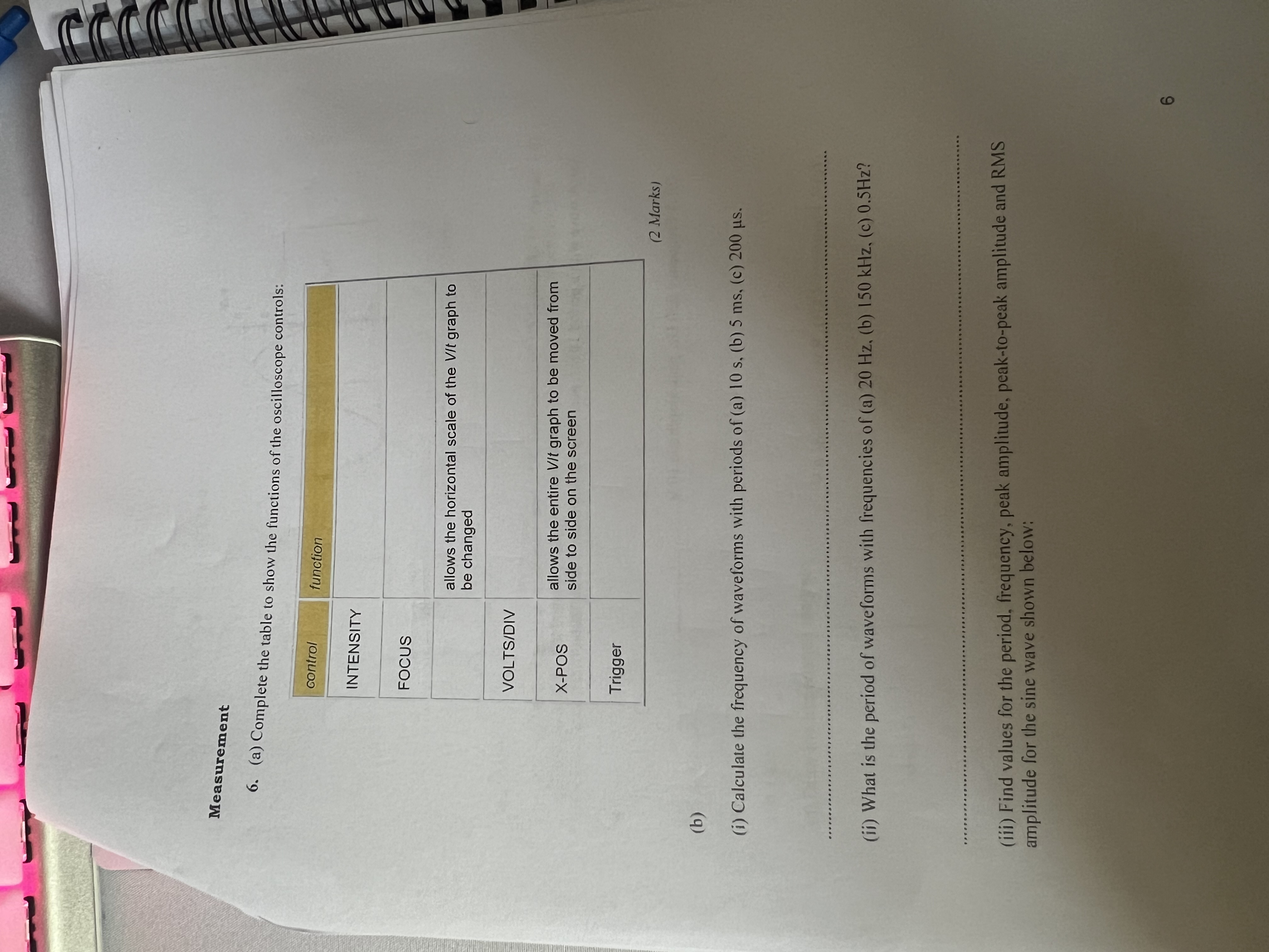 Solved Measurement(a) ﻿Complete the table to show the | Chegg.com