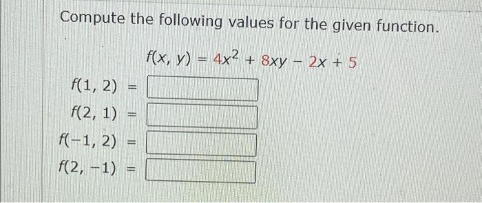 Solved Compute the following values for the given function. | Chegg.com