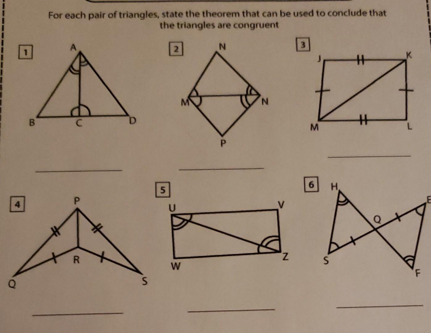 Solved For each pair of triangles, state the theorem that | Chegg.com
