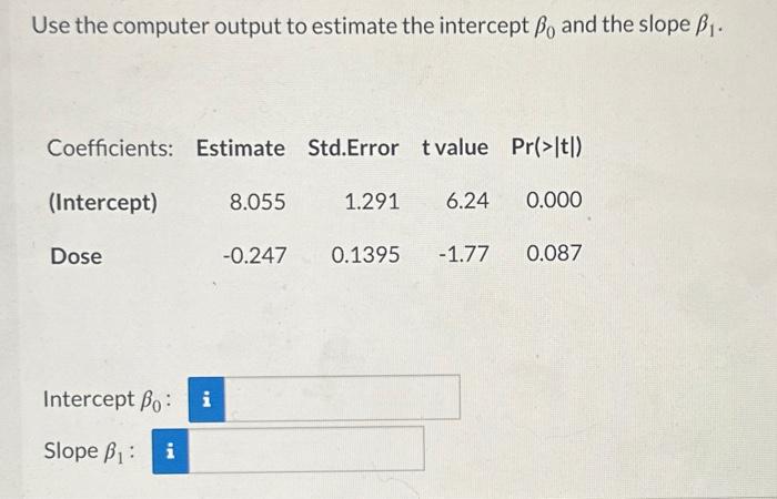 Solved Use the computer output to estimate the intercept β0 | Chegg.com