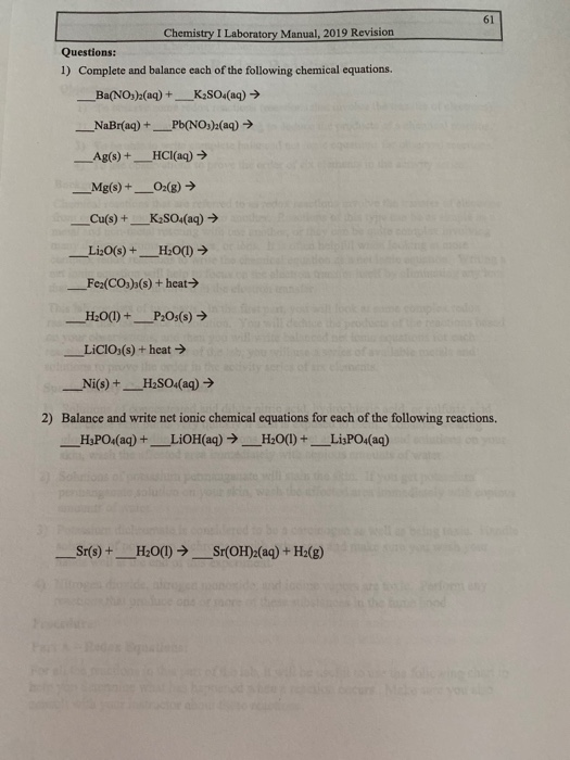 Solved Chemistry I Laboratory Manual, 2019 Revision | Chegg.com