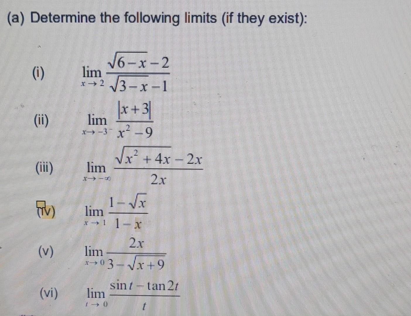 Solved (i) (ii) (TV) (v) (vi) √6-x-2 lim x2 | Chegg.com