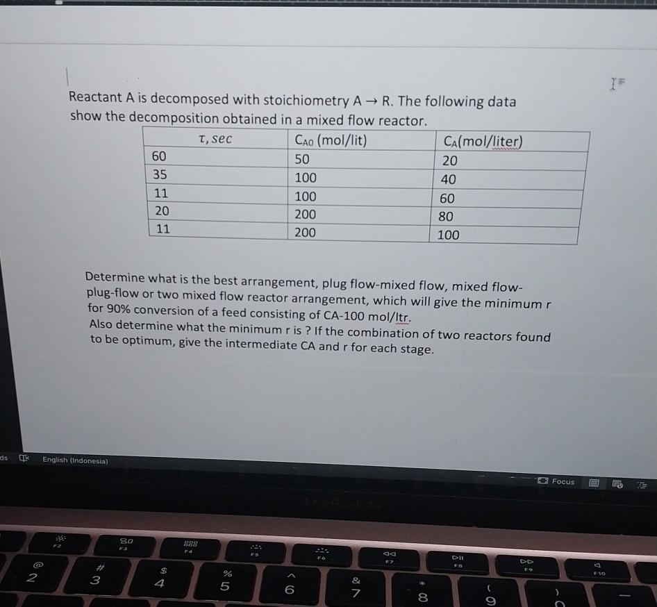 Solved Reactant A is decomposed with stoichiometry A → R. | Chegg.com