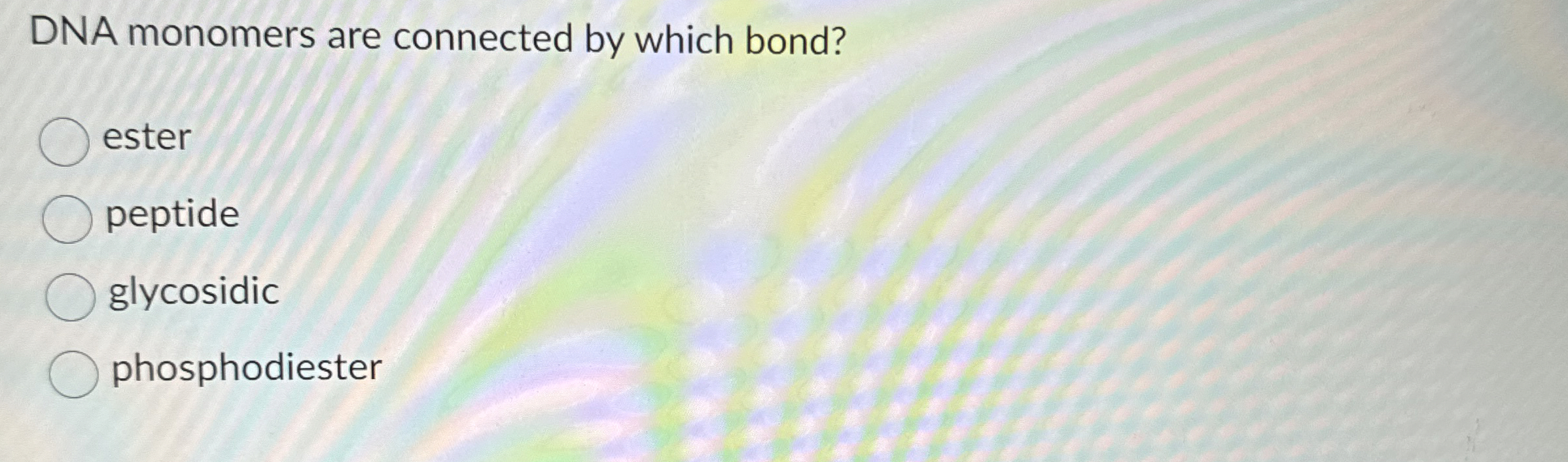 Solved DNA monomers are connected by which | Chegg.com