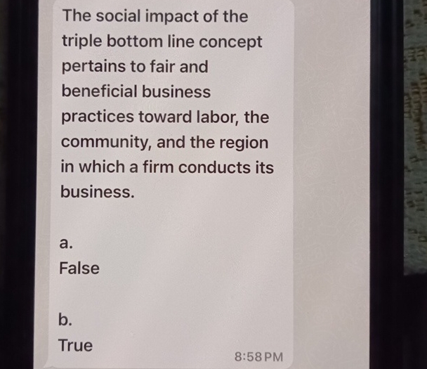 Solved The social impact of the triple bottom line concept | Chegg.com