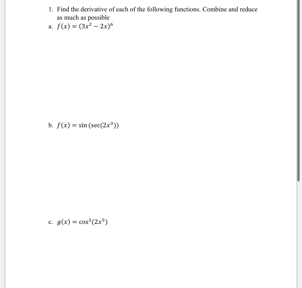 Solved Find the derivative of each of the following | Chegg.com