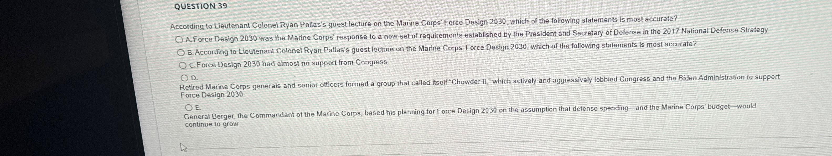 Solved QUESTION 39According to Lieutenant Colonel Ryan | Chegg.com